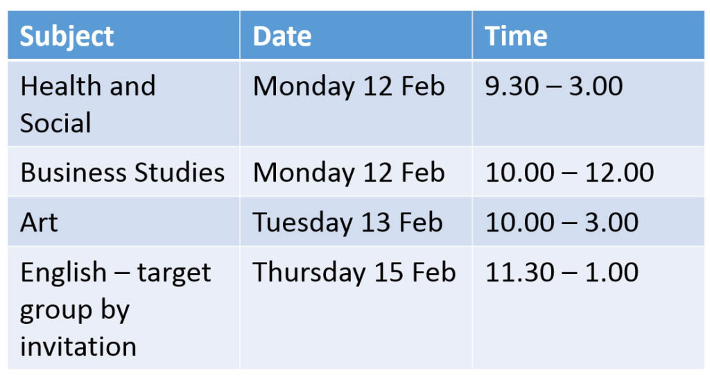 February Half-term Intervention Timetable - Workington Academy