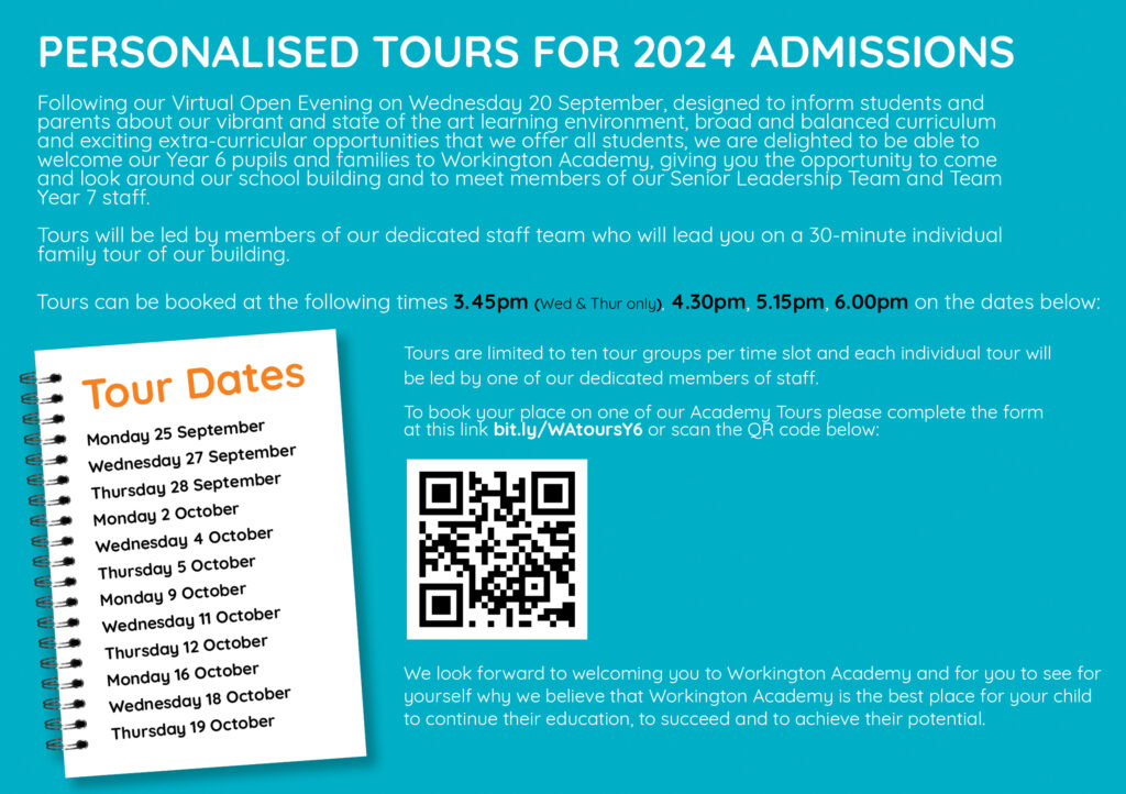 Personalised Tours for 2024 Admissions - Workington Academy